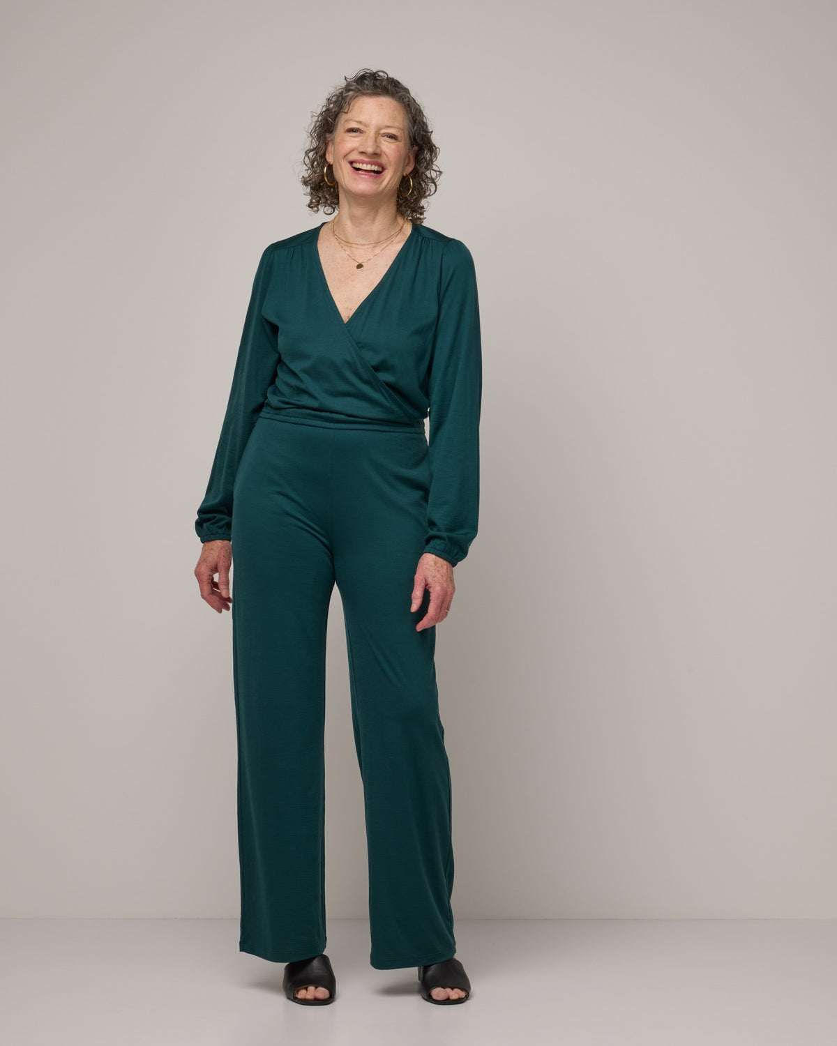 Paisley Merino Wool Wrap Jumpsuit - Pine – Paisley Wrap Jumpsuit | wool&