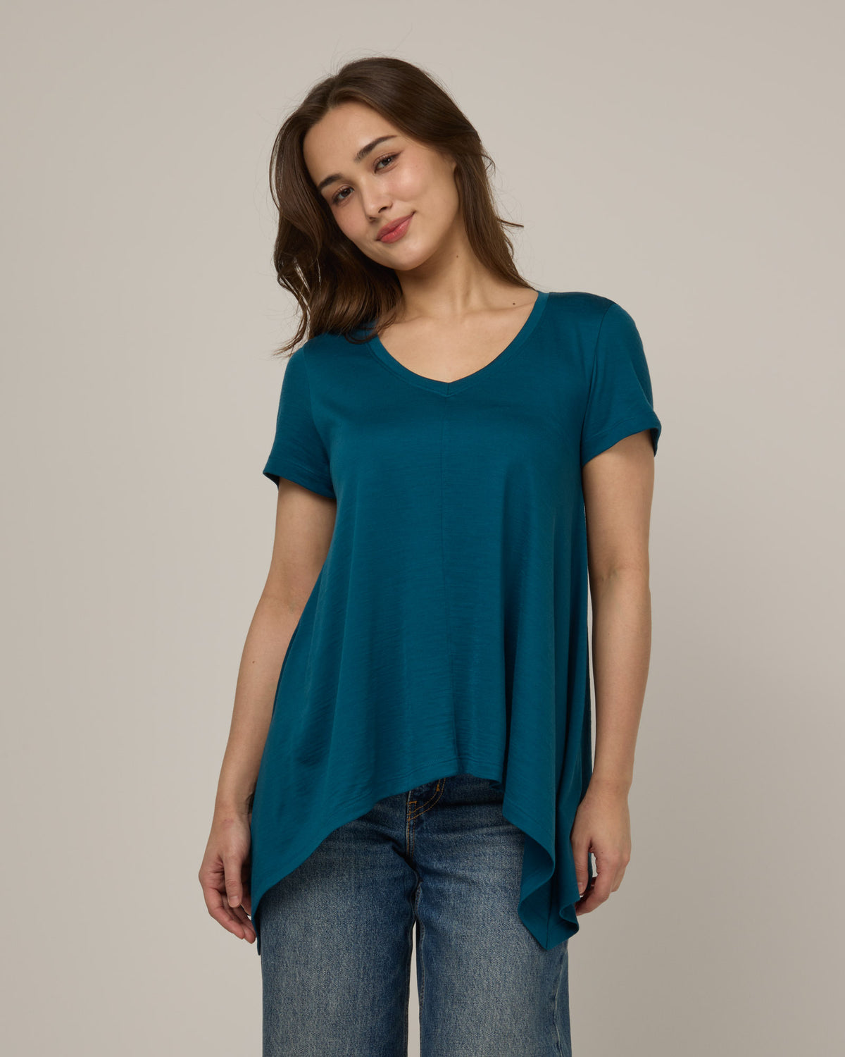 Quinn Merino Wool Trapeze Tee - Aegean Teal – Quinn Trapeze Tee | wool&