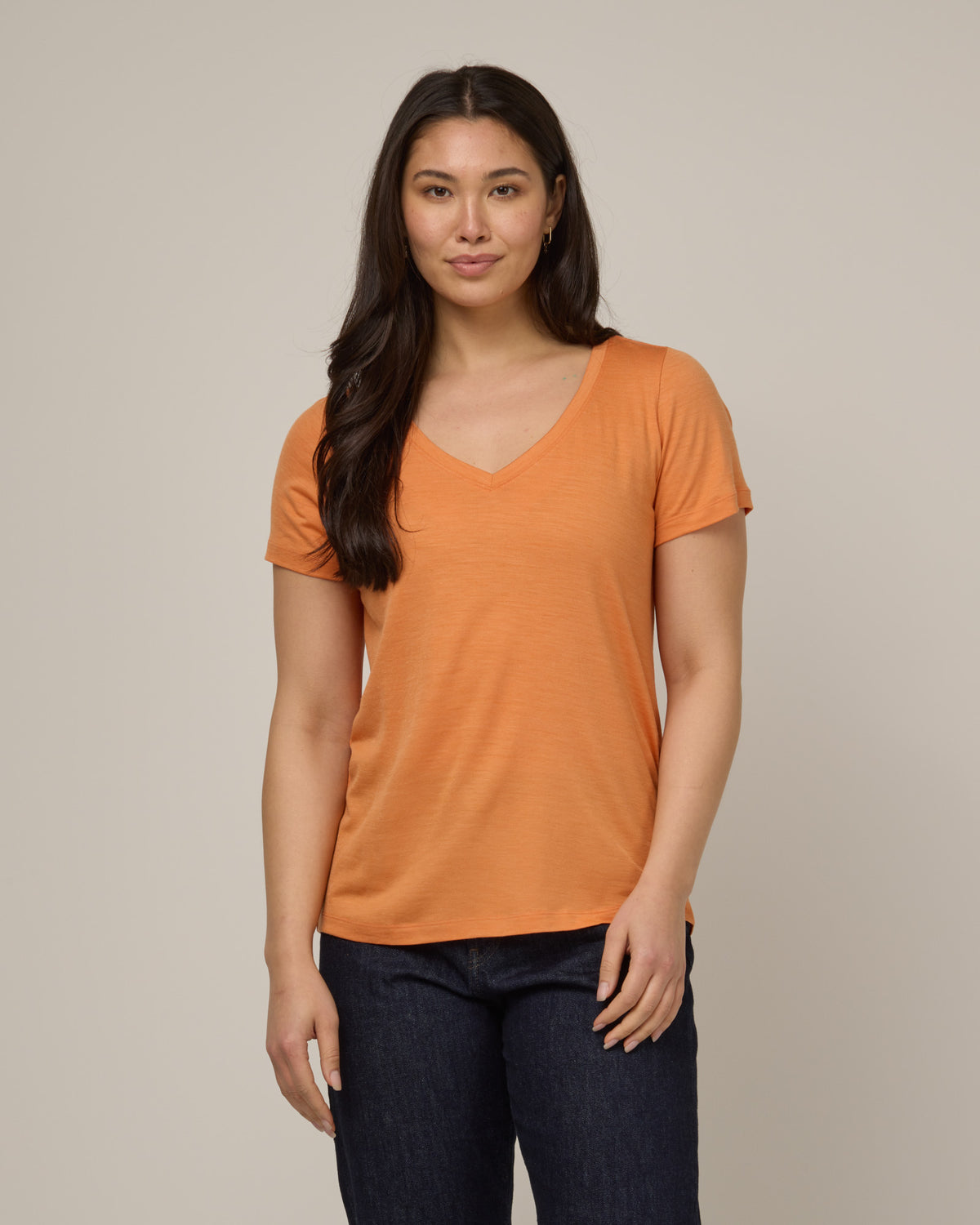 Morgan Merino Wool V-Neck Tee - Orange Horizon – Morgan Vneck Tee | wool&