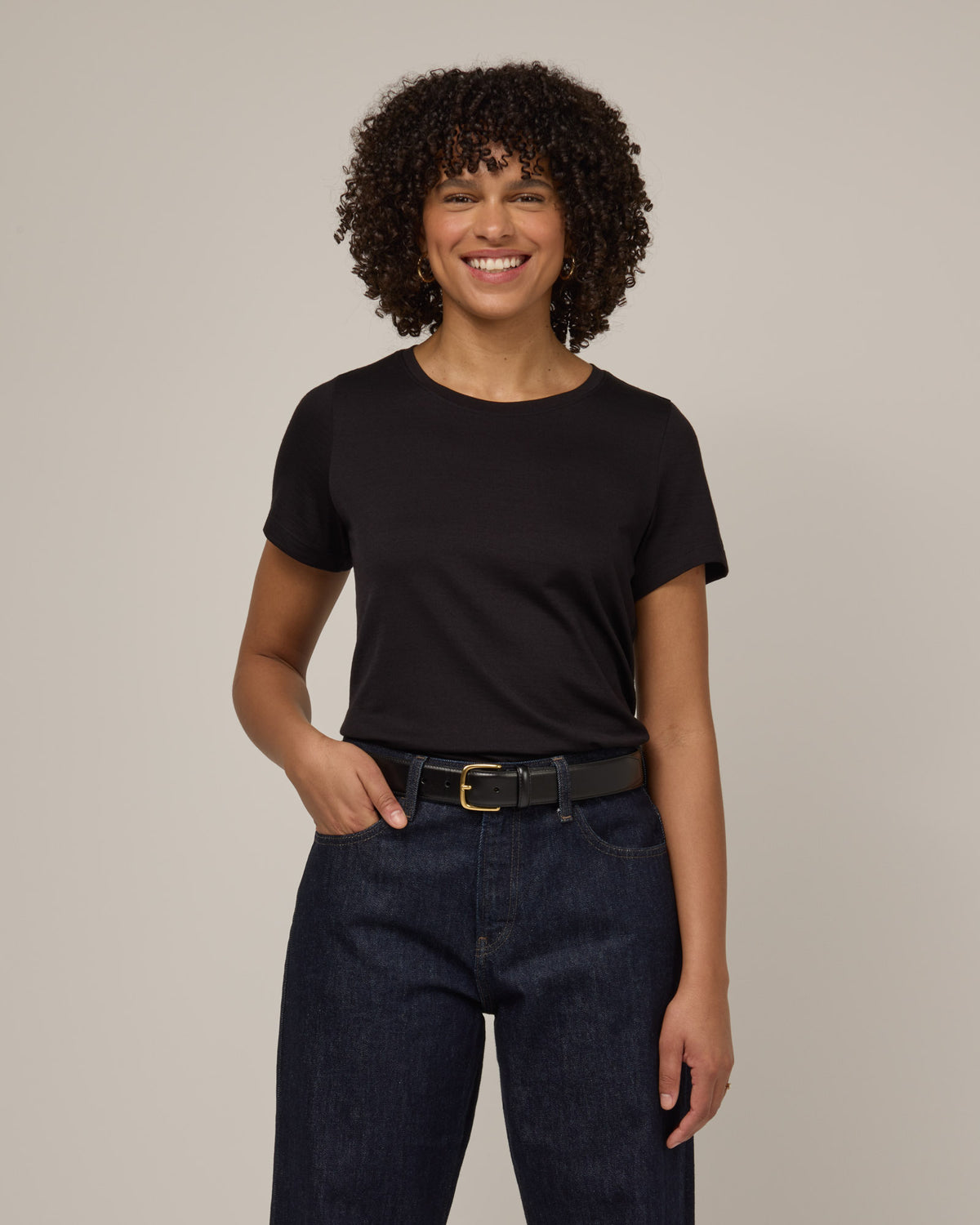 Zoe Merino Wool Easy Crew Neck Tee - Black – Zoe Easy Crew Neck Tee | wool&