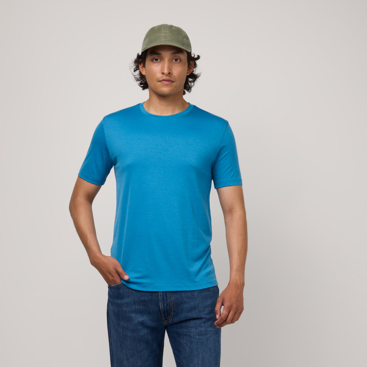Men's Signature Merino Wool Crew Neck Tee - Cerulean Blue – Men's Crew ...