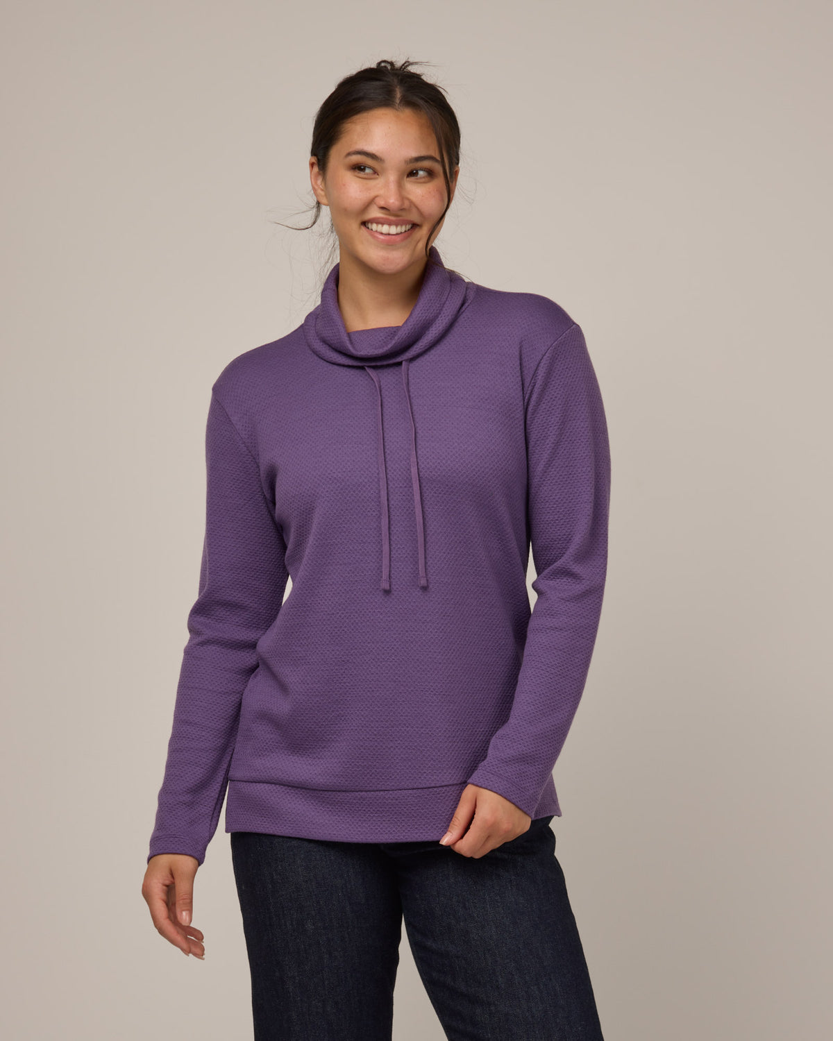 Tate Merino Wool Honeycomb Cowlneck Top - Purple Fig – Tate Honeycomb ...