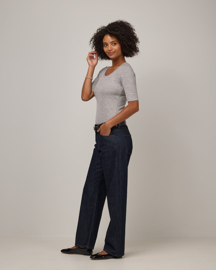 Celine Signature Merino Wool Elbow Sleeve Tee - Gray Heather – Celine ...
