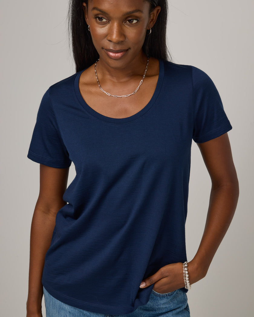Stella Signature Merino Wool Scoop Neck Tee - Marine Blue – Stella ...