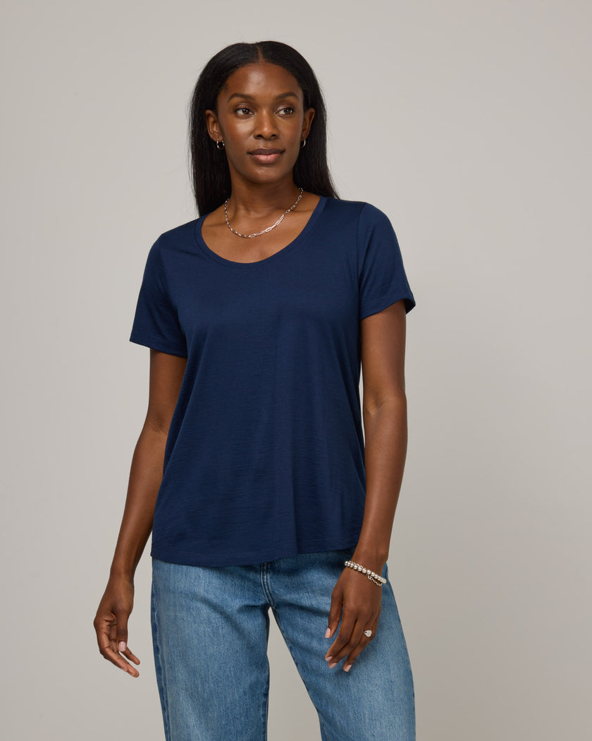 Stella Signature Merino Wool Scoop Neck Tee - Marine Blue – Stella ...