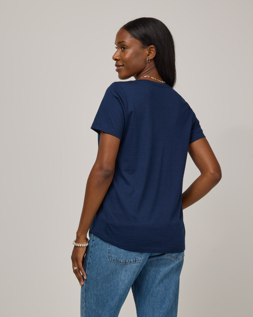Stella Signature Merino Wool Scoop Neck Tee - Marine Blue – Stella ...