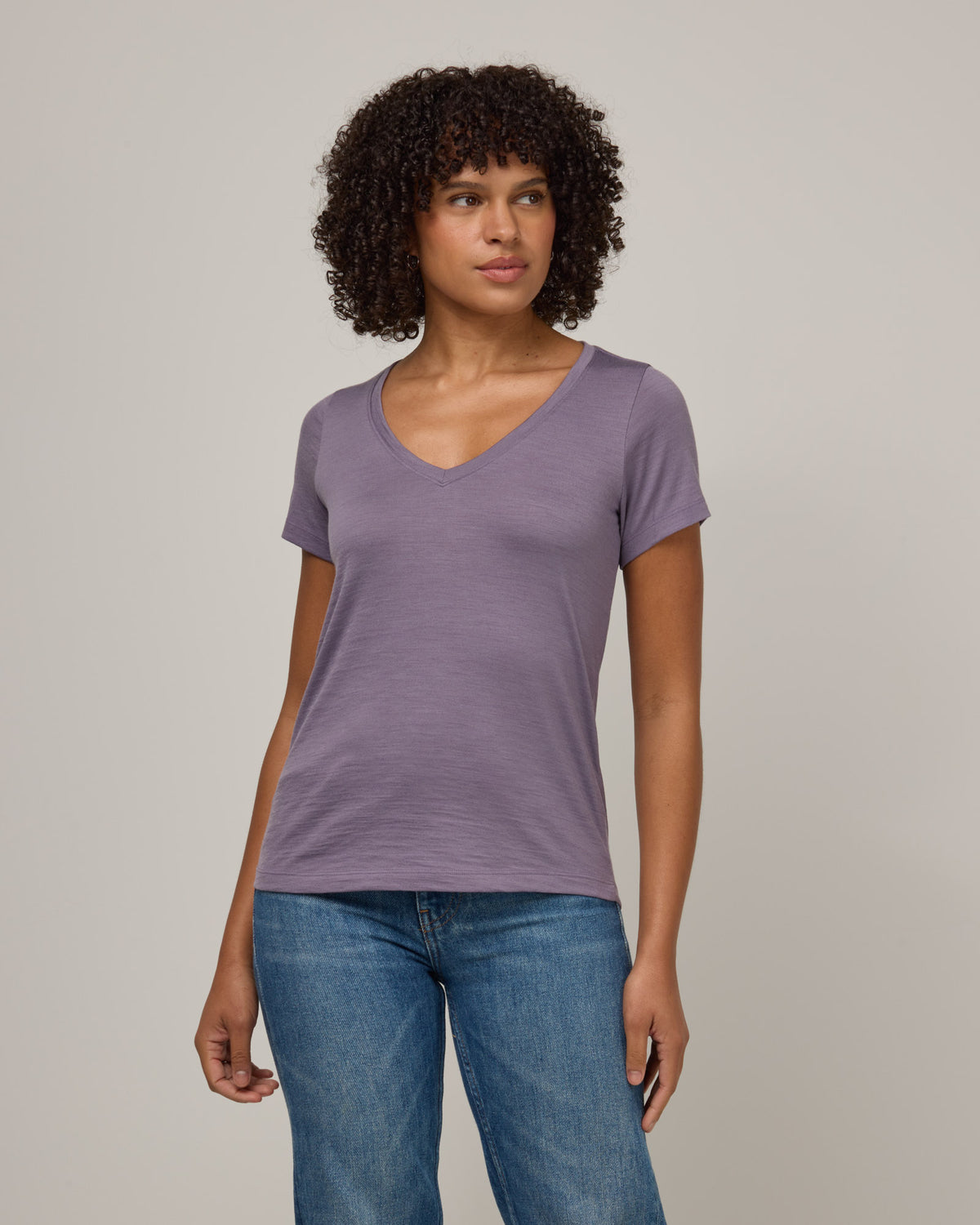 Morgan Merino Wool V-Neck Tee - Purple Sage – Morgan Vneck Tee | wool&