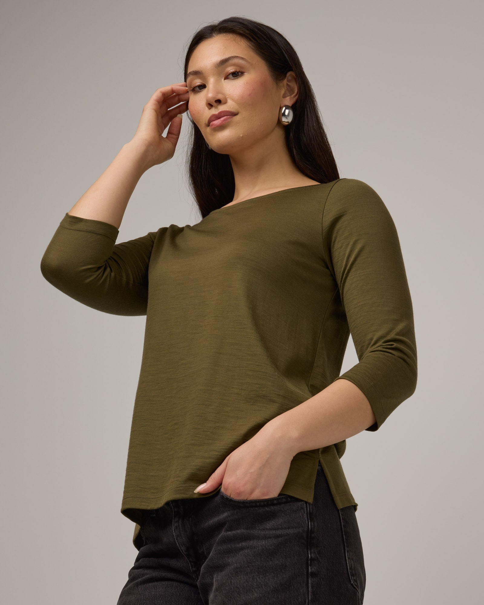 Colette Merino Wool Quarter Sleeve Top - Olive – Colette Quarter-Sleeve ...
