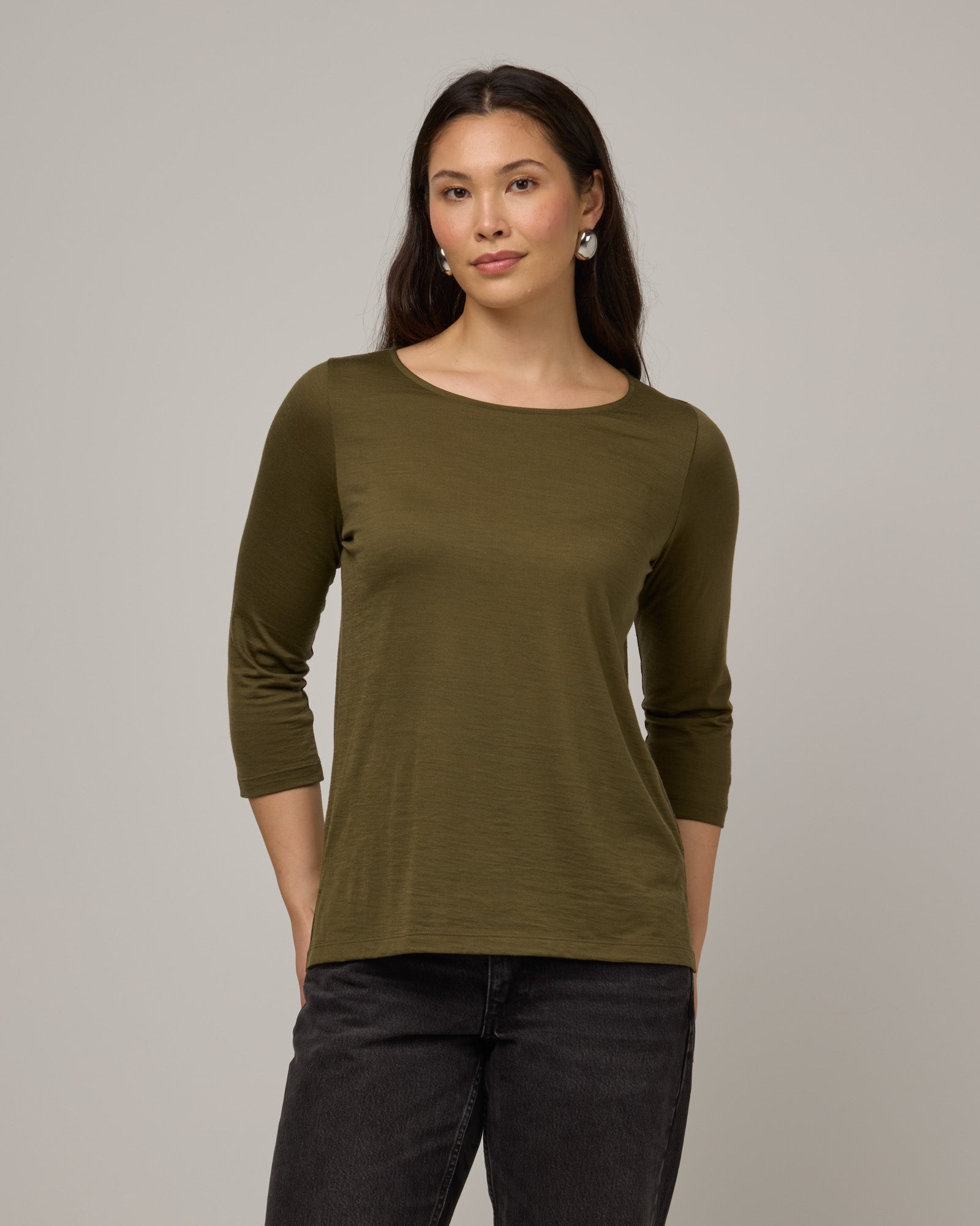 Colette Merino Wool Quarter Sleeve Top - Olive – Colette Quarter-Sleeve ...